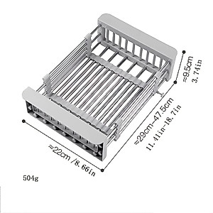 1pc Drain Rack, Stainless Steel Kitchen Basket, Home Dish Rack, Retractable Sink Shelf, 22 * 29 * 9.5cm/8.66 * 11.41 * 3.14in