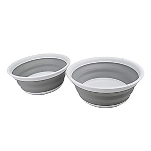 SAMMART 7.5L (1.98 Gallon) Collapsible Tub - Foldable Dish Tub - Portable Washing Basin - Space Saving Plastic Washtub (White/Grey (Set of 2))