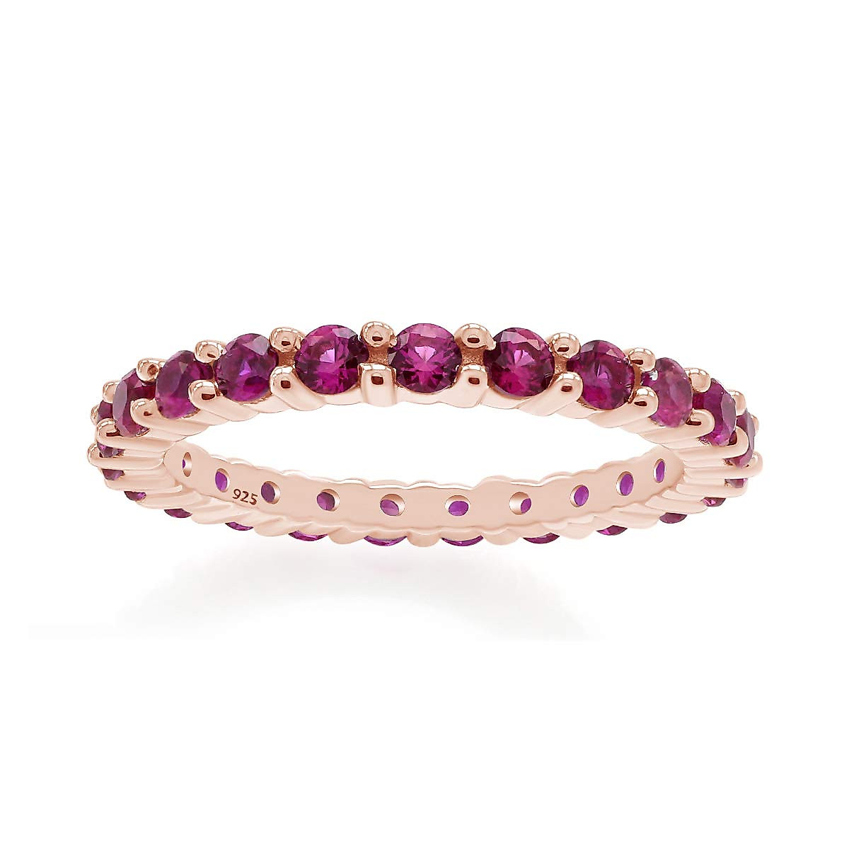 Ruby Round Cut Stackable Eternity Band Ring For 14k Rose Gold Over Sterling Silver Jewelry For Womens Ring Size-7