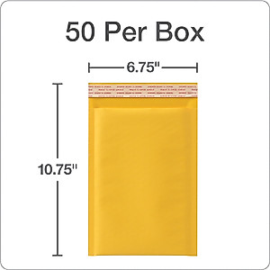 Quality Park Bubble Mailers, 6 x 9 Shipping Envelopes, Durable Brown Kraft Padded Envelopes, Redi-Strip Peel Off Closure, 50 Count (Pack of 1)