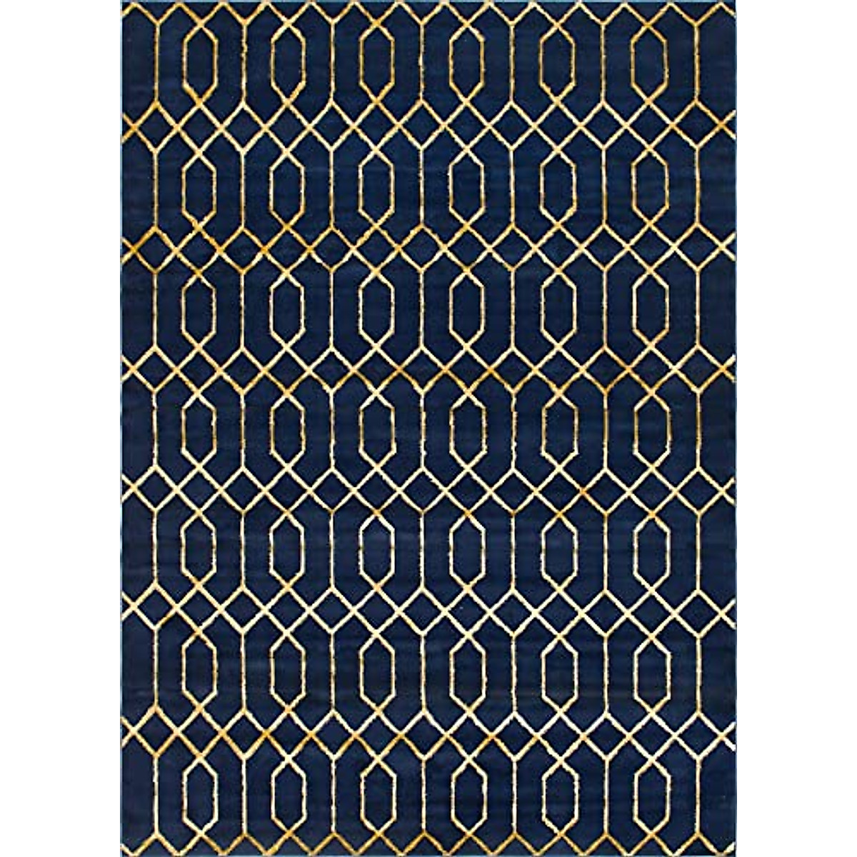 Unique Loom Glam Collection Geometric, Trellis, Metallics, Modern, Chic Area Rug, 9 ft 0 in x 12 ft 0 in, Navy Blue/Gold