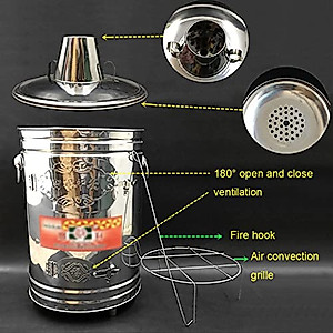 WXJ Stainless Steel Incinerator with Chimney, Portable Garden Incinerator Burning Barrel with Fire Hook, Cleaning The Backyard, Paper and Leaves, 31x31x57cm(12.2x12.2x22.4inch)