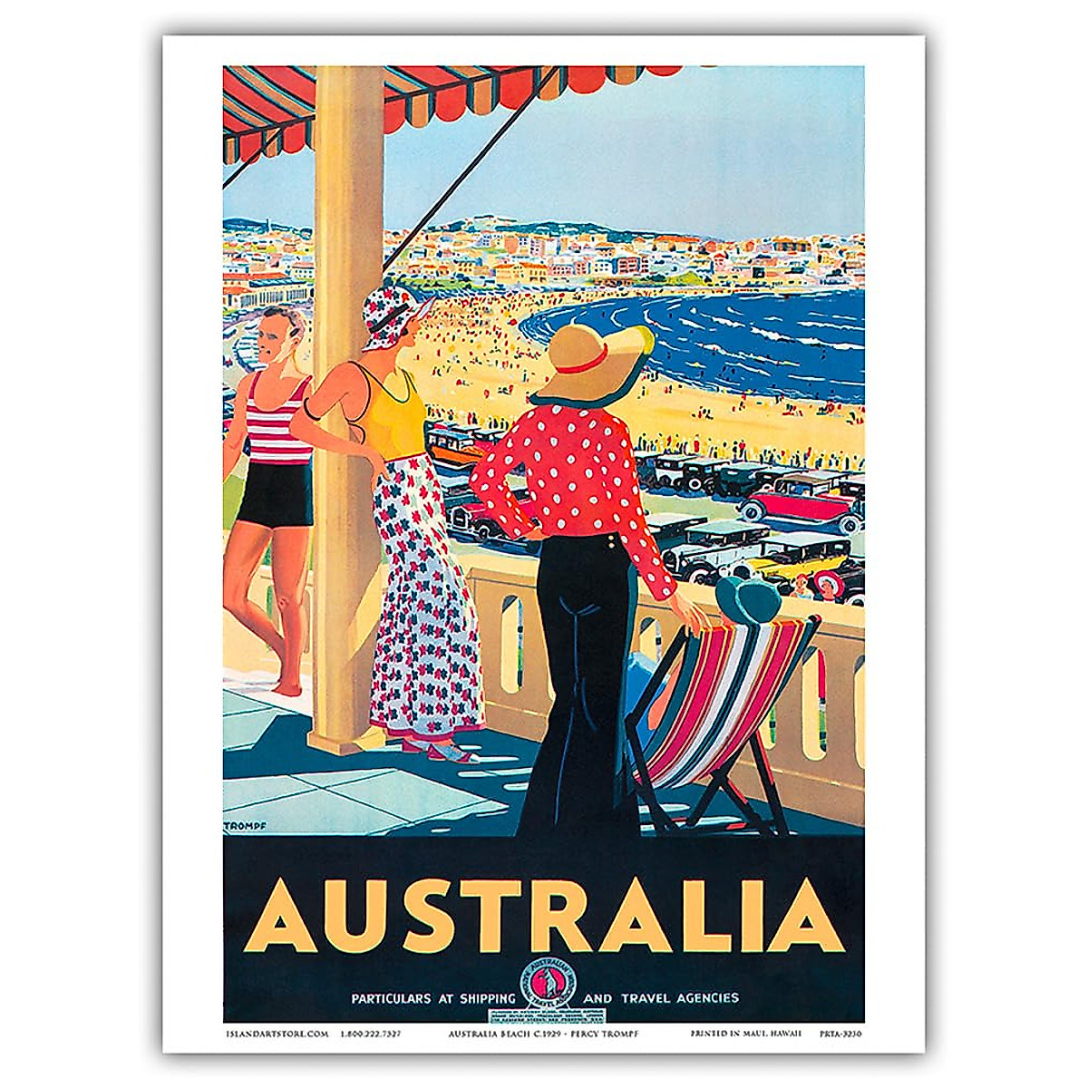 Australia - Bondi Beach New South Wales - Vintage Travel Poster by Percy Trompf c.1929 - Master Art Print (Unframed) 9in x 12in