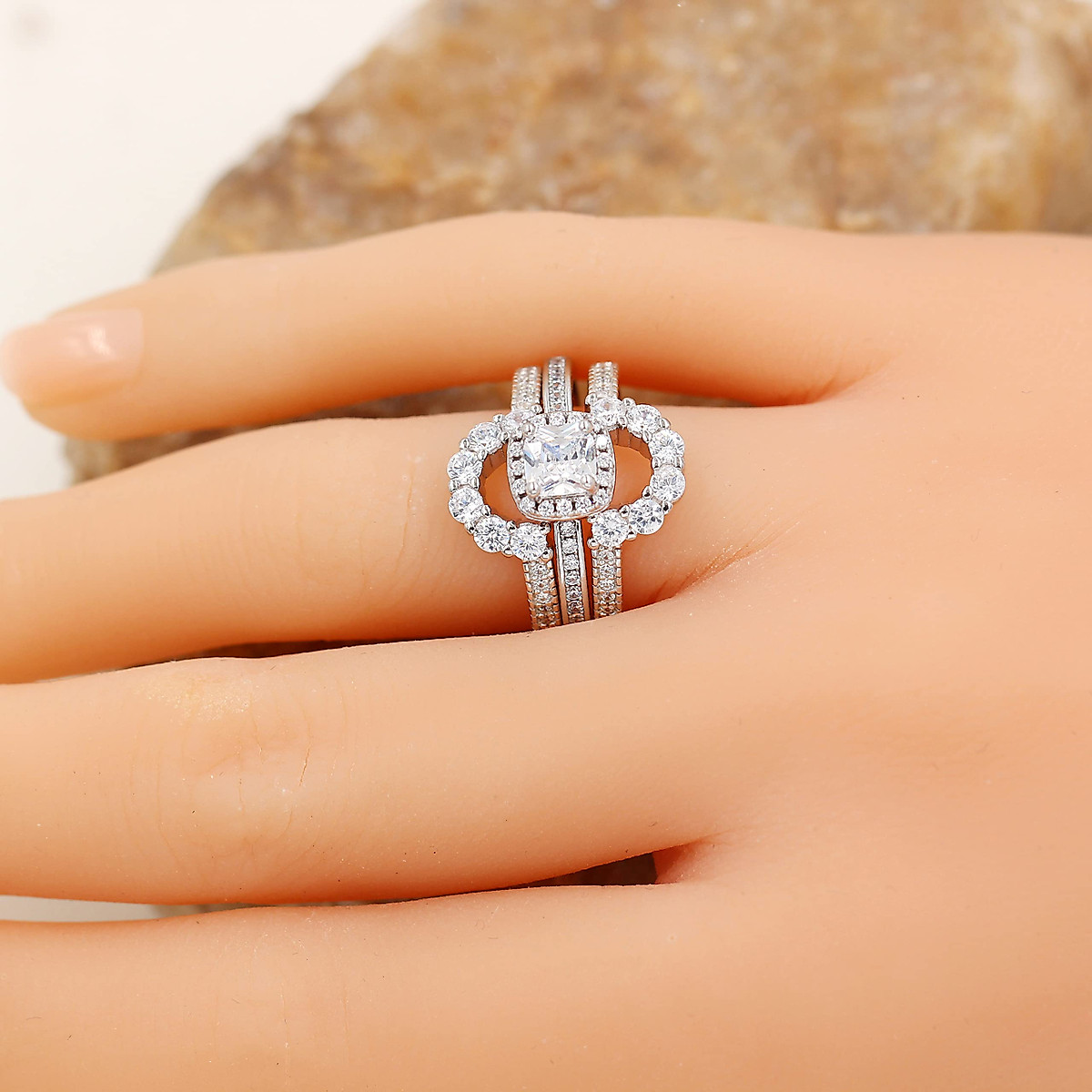 Uloveido Womens 925 Sterling Silver CZ Pave Ring Guard Enhancer for Oval Solitaire Rings Wedding Engagement Set Y2470 (Size 7)