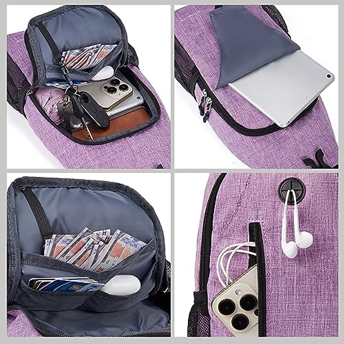 BOSTANTEN Sling Bag, Crossbody Backpack RFID Shoulder Chest Bag for Men Women Travel Hiking Casual Daypack, Purple