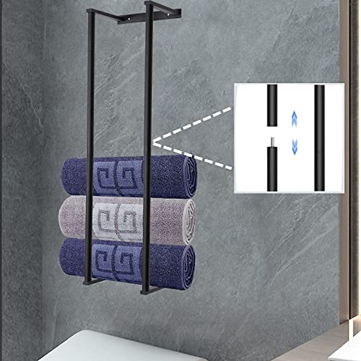 Bathroom Towel Rack Wall Mounted, Towel Racks for Bathroom, Towel Racks Storage for Bathroom Towel Storage Holders Wall for Rolled Bath Towel Black