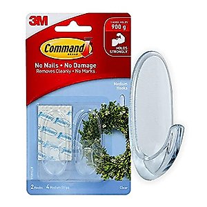 Command Plastic Hooks, Medium, Clear, 2-Hooks (17091CLR-ES)