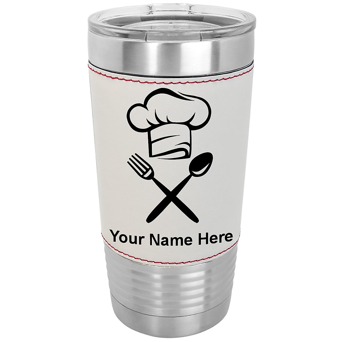LaserGram 20oz Vacuum Insulated Tumbler Mug, Chef Hat, Personalized Engraving Included (Faux Leather, Baseball Style)