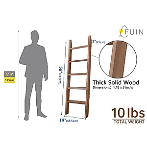 FUIN 5ft (58") Wood Blanket Ladder Living Room Decorative Wall Leaning Farmhouse Quilt Display Holder Shelf Rustic Wooden Towel Rack for Bathroom, Brown