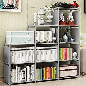 Angotrade Jaketen Bookshelf 9-Cubes Book Shelf Office Storage Shelf Plastic Storage Cabinet (Grey)