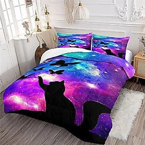 GIVOOKO Kids Comforter Set Twin Butterfly Bedding Sets Cute Cat Bedding Comforter Sets for Girls Teens Adults 2 Pieces(1 Comforter and 1 Pillowcase)