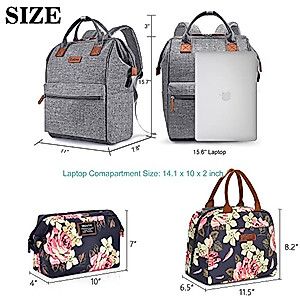 UTOTEBAG Laptop Backpack for Women, Bag Set Backpack for 15.6inch Computer with USB Charging Port, Water Resistant College Nurse Backpack Set with Makeup Bag Lunch Bag for Work/Business/Travel, Gray
