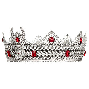 SWEETV Animal Totem King Crown for Men and Women, Wolf Crown, Medieval Metal Tiara Costume Hair Accessories for Knight, Witch, Gothic, Viking, Halloween, Wolf 1 / Antique Silver