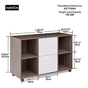 WILLIAMSPACE File Cabinet for Home Office，Filling Cabinets with 2 Drawer & 4 Open Shelves, Printer Stand with Storage Cabinet, Lateral Filling Cabinets on Wheels/Scanner (2 Drawer,Walnut + Grey)