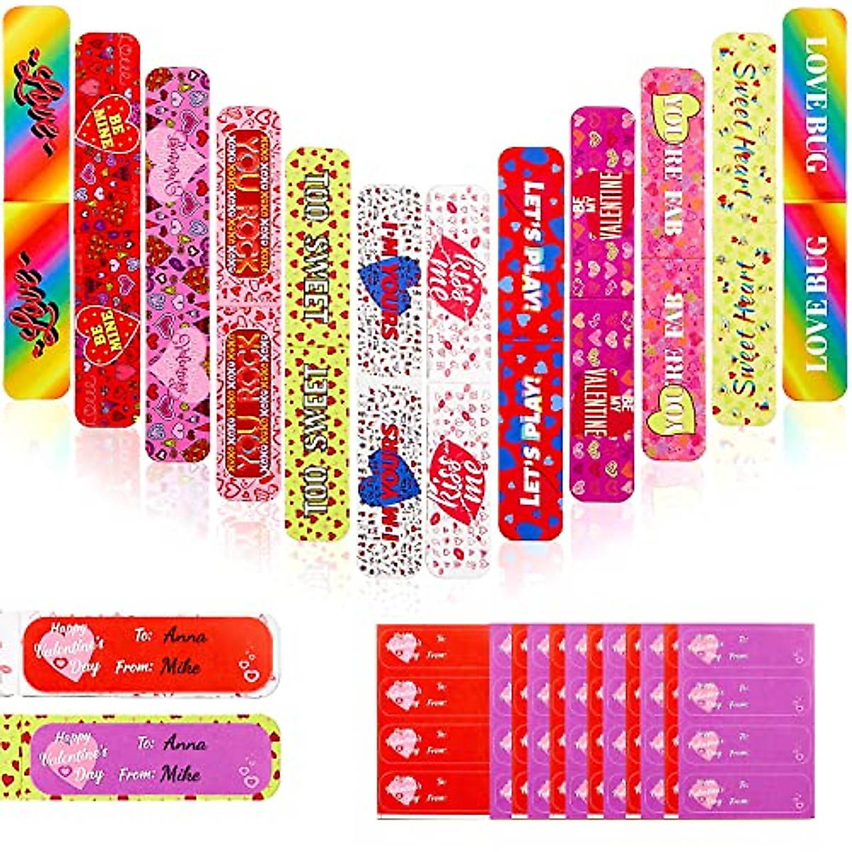 48 Pack Valentine's Day Magnetic Bookmark for Kids Women with 48 Valentine's Stickers Assorted Stationery Rewards Gifts in 12 Different Designs Book Reading Accessories Classroom Party Supplies
