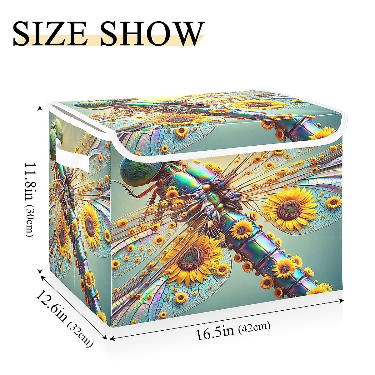 DIGTIA Dragonfly with Sunflower Storage Bins with Lids Spring Summer Foldable Storage Basket with Handles Collapsible Large Fabric Organizer Containers for Clothes Shelves Closet Office Home Bedroom