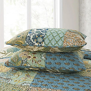NEWLAKE Bohemian Floral Pattern Bedspread Quilt Set with Real Stitched Embroidery,Queen Size