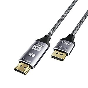 CableDeconn DisplayPort 1.4 to HDMI 2.1 8K Cable 2 m Converter 8K @ 30Hz 4K @ 120Hz Directional Compatible with DisplayPort PC and HDMI Displays