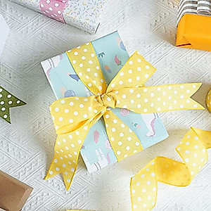 HUIHUANG Yellow Polka Dot Burlap Ribbon Wired Edge Ribbon 2.5 Inch X 10 Yards Summer Lemon Sumflower Wreath Ribbon with Wire for DIY Crafts Party Gift Wrapping Decoration Wreath Bow Home Decoration