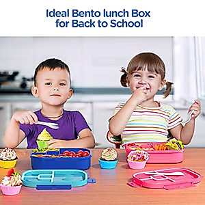 Jelife Lunch Box Kids Bento Box - 1300ML Ideal Leak Proof Bento Lunch Box for Kids School Lunchbox for Teens Toddlers Boys, Lunch Box Snack Containers with Utensil, Food Fork Picks & Cake Cups, Blue