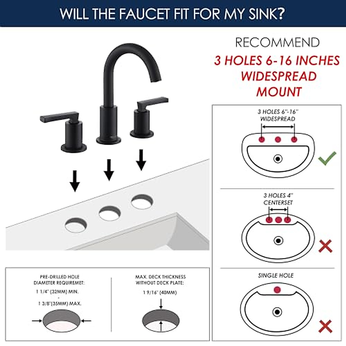 Roffenny 8 inch Widespread Bathroom Faucets, 2-Handle Matte Black Bathroom Sink Faucets for Sink 3 Holes, 360 Degree Swivel High-Arc Spout, 8 in Spread Bath Vanity Sink Faucet, with Pop Up Drain