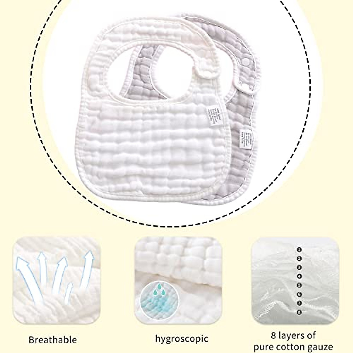 DOSMINE 6 Pack Baby Bibs Muslin Bibs Baby Drooling Bibs 8 Layer Bibs Unisex Baby Feeding Bibs Adjustable Teething Drooling Bibs for Boys Girls