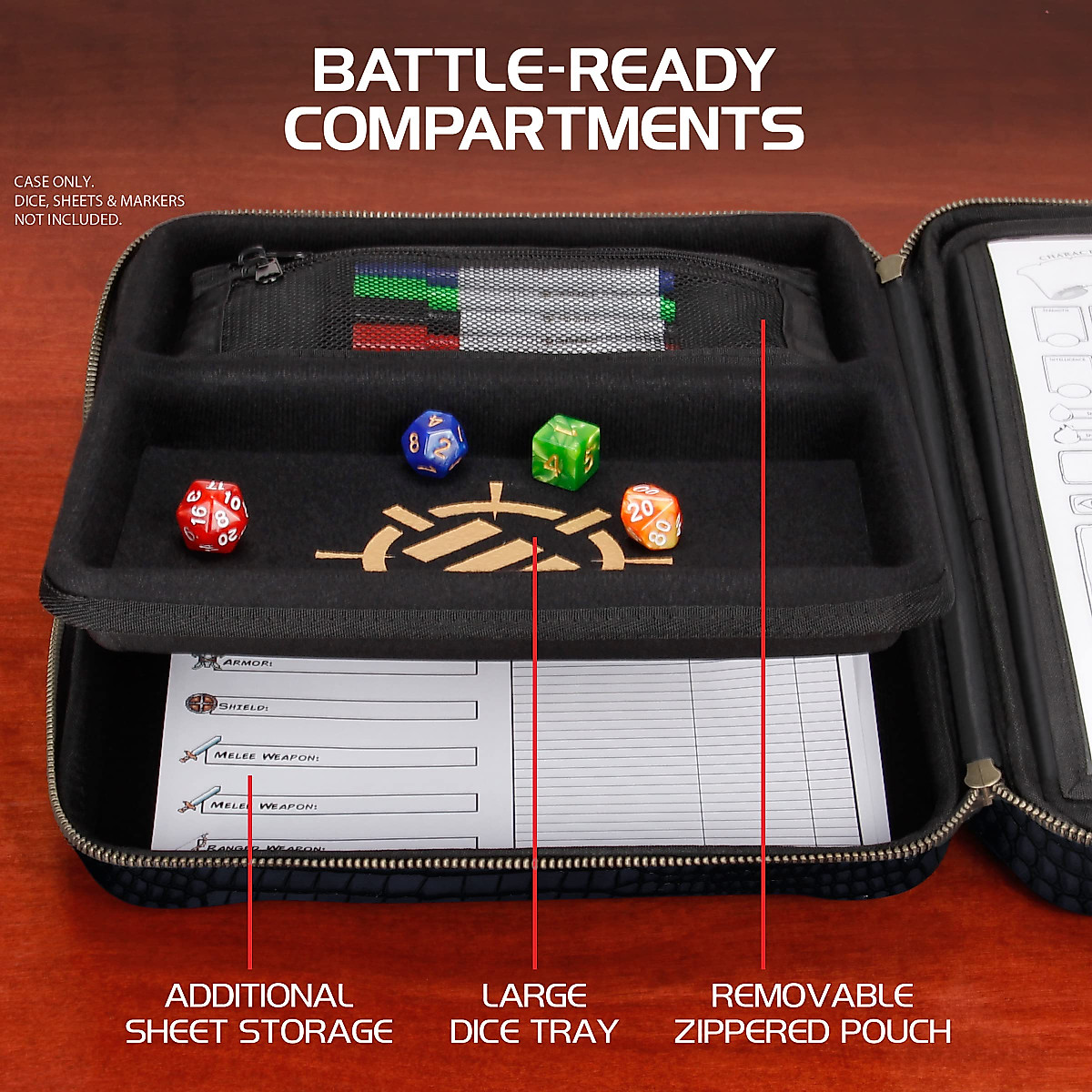 ENHANCE DnD Binder - Collector's Edition RPG Organizer Case with Built-in Character Sheet Holder and Erasable Scribe Panel, Dice Rolling Area, Removable Pen Pouch, Miniature Foam Tray (Dragon Black)