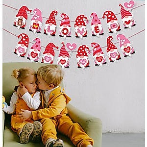 PTFNY 2 Pieces Valentines Gnomes Garland Banner Valentine's Day Gnomes Decorations Banners for Valentines Day Indoor Outdoor Bridal Shower Anniversary Wedding Party Decorations