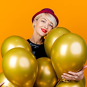 Styirl 130pcs Metallic Gold Balloons Garland Kit - Gold Latex Balloons Different Sizes 18 12 10 5 Inch Party Balloon Kit for Birthday Party Graduation Baby Shower Wedding Holiday Balloon Decoration