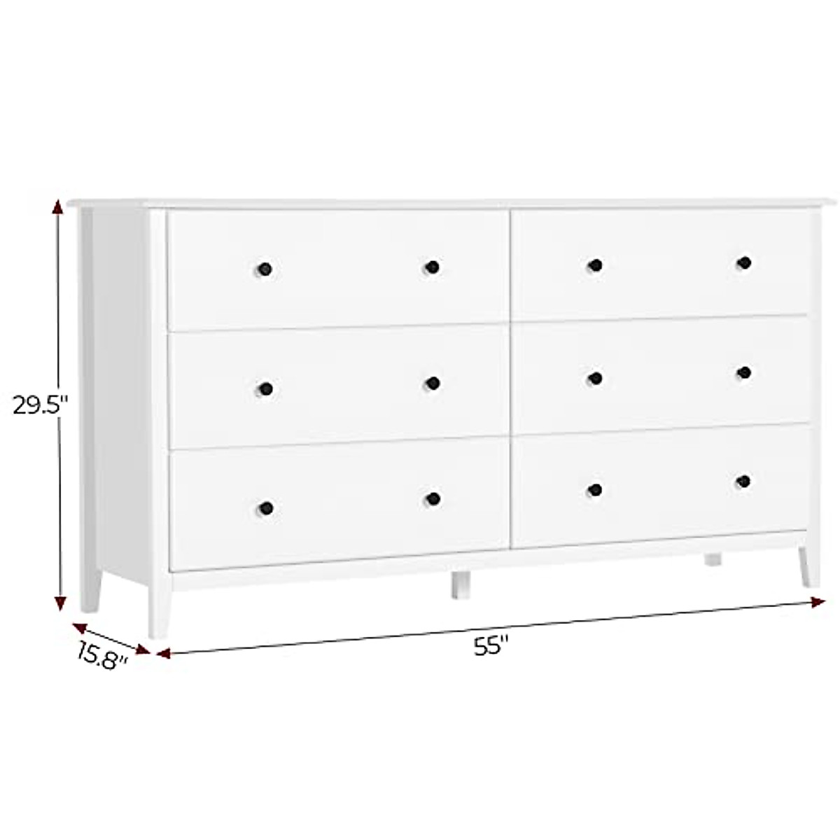 Hasuit 6 Drawer Double Dresser, 51.5''W Wood Dresser Chest with Wide Storage Space, Storage Tower Clothes Organizer, Large Storage Cabinet for Bedroom, Living Room, Hallway (Modern White)