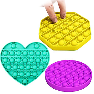 3 Pack Push Pop Fidget Toy - Push Pop Bubble Anti Anxiety Sensory Toy - Bubble Pop Stress Reliever - Durable & Washable Soft Silicone Squeeze Fidget Toy - Perfect for Adults & Kids (Three Colors)