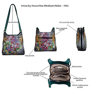 Anna by Anuschka Women’s Genuine Leather Hobo Bag | Hobo Handbag, Shoulder Bag | Great Organizer, Compact Size | Hand Painted Original Artwork (Midnight Peacock)