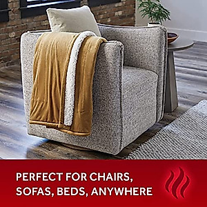 Sunbeam Royal Mink Sherpa Honey Heated Personal Throw / Blanket, Cozy-Warm, Adjustable Heat Settings