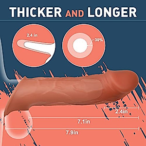 ROSYROSY Vibrating Cock Sleeve Penis Ring Sex Toys, Ultra-Soft Penis Extender with 10 Vibrations for Prolonged Erection, Realistic Silicone Pennis Enlarger Dildo Adult Toys for Men Couple