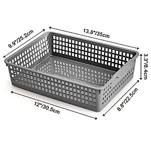 Foraineam Plastic Storage Baskets, Set of 6 Stackable Basket Bins in 3 Colors, 13.8 x 9.9 x 3.3 inch, Lightweight, Durable, Multi-functional Storage Baskets