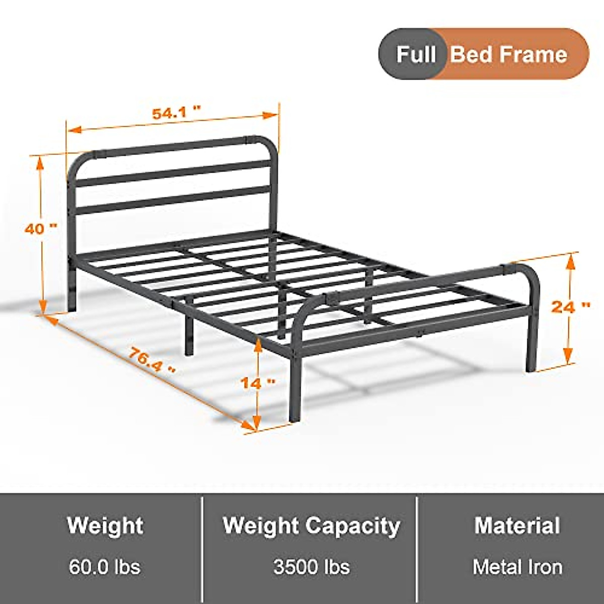 Umyder Full Size Bed Frame with Headboard and Footboard,14 Inch High Metal Platform Bedframe with Sturdy Steel Slats Support,No Box Spring Needed,for Teen,Noise Free,Easy Assembly,Anti-Slip