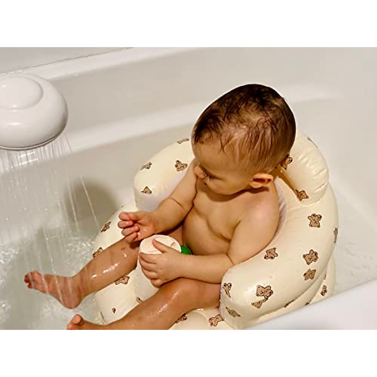 Baby Inflatable Seat for Babies 3-36 Months, Built in Air Pump Infant Back Support Sofa, Infant Support Seat Toddler Chair for Sitting Up, Baby Shower Chair Floor Seater Gifts (Bear Cub)