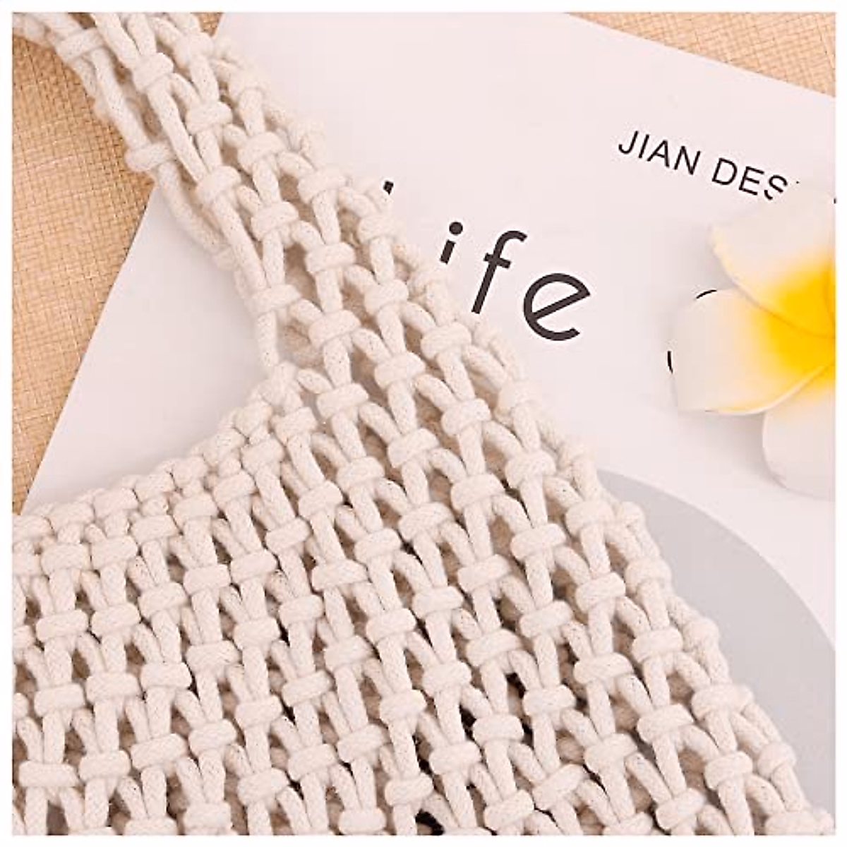 Naimo Straw Beach Bag Large Woven Rattan Shoulder Bag Fishing Net Handbag Cotton Rope Tote Summer Crochet Hobo Bag