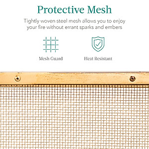 Best Choice Products 38x27in Single Panel Fireplace Screen Handcrafted Steel Mesh Spark Guard for Living Room, Bedroom Décor w/Handles - Antique Gold