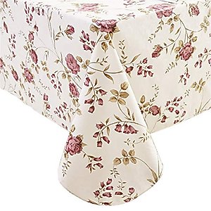 Heavy Duty Vinyl Tablecloth with Flannel Backing Waterproof Oil-Proof PVC Table Cloth Stain-Resistant Wipeable Rectangle or Square Table Cover for Indoor and Outdoor (Flowers, 60X84 Inch)