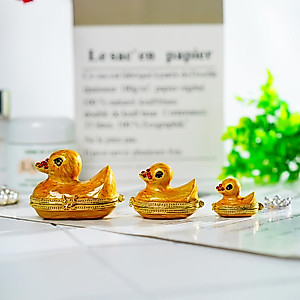 YU FENG Family Duck Trinket Boxes Hinged Collectible Painted Enameled Jeweled Duck Figurine Animal Jewelry Ring Holder Box