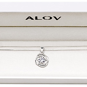 ALOV Jewelry Sterling Silver grandma and grandson Love Heart Cubic Zirconia Pendant Necklace