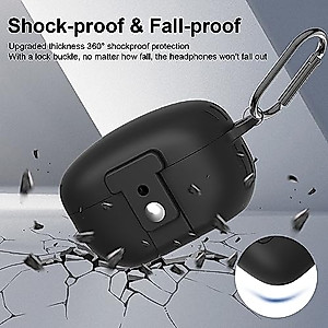 [Secure Lock] Case Cover Compatible with Sony WF-1000XM5, Silicone Case for Sony WF-1000XM5 Earbuds, Shockproof Anti Scratch Case Protective Cover with Carabiner and Lanyard (Black)