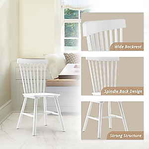 LUE BONA Windsor Dining Chairs Set of 2, Solid White Wood, Slat Back, Arm Rest, Cushion Availability