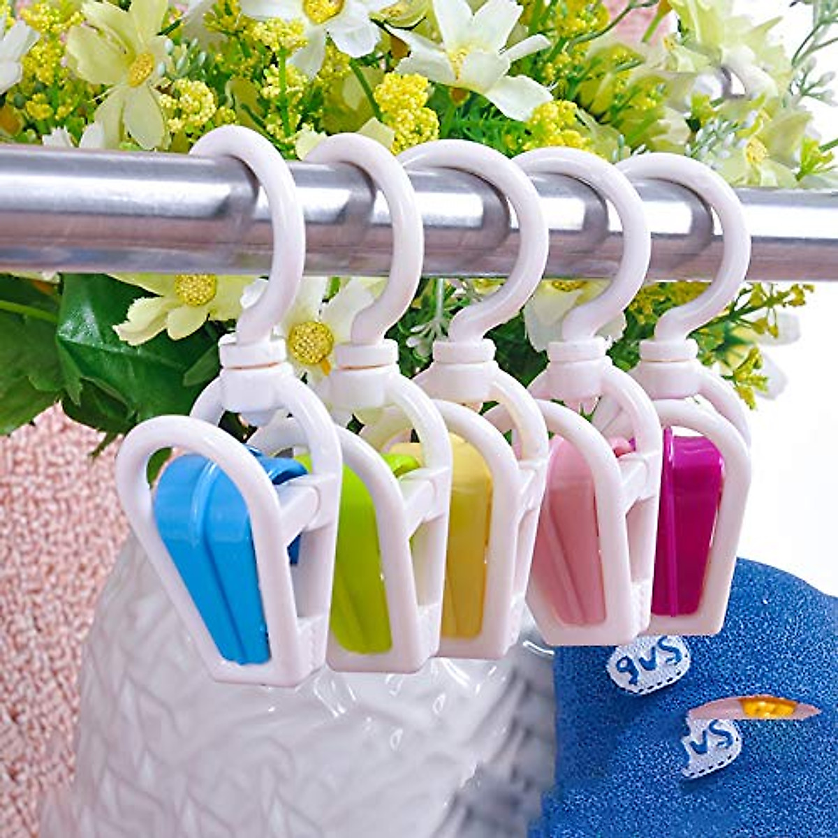ccHuDE 10 Pcs Portable Plastic Strong Swivel Hook Rotating Laundry Hanging Hook Clothes Pins Beach Towel Clip
