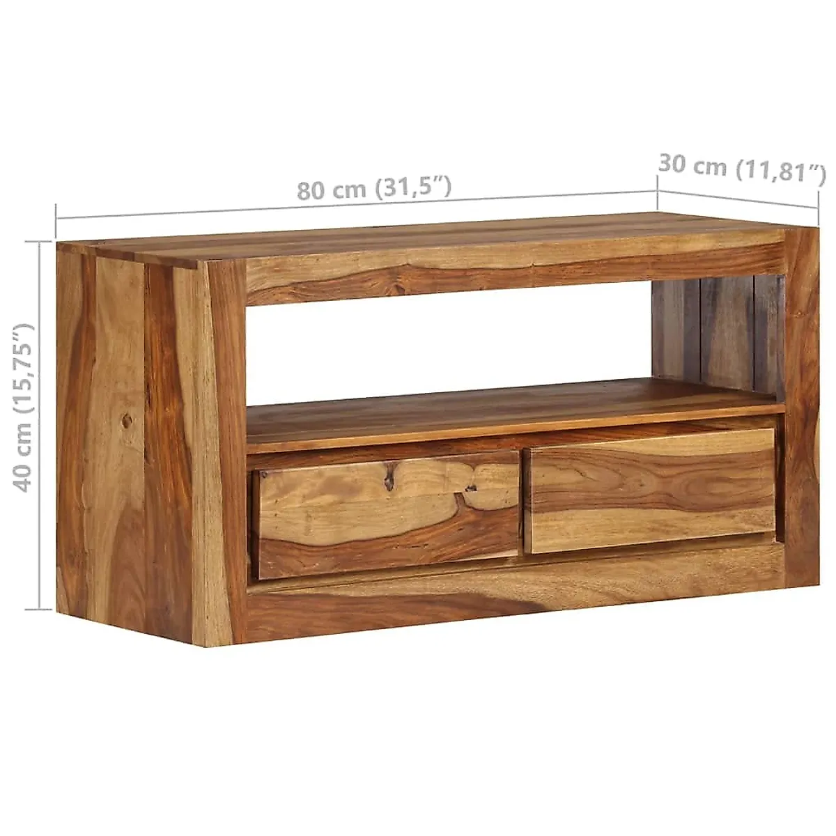 vidaXL Sheesham Solid Wood TV Stand - Robust and Durable Television Cabinet, Ideal for Media Storage, Beautifully Polished, Painted and Lacquered - Measures 31.5"x11.8"x15.7"