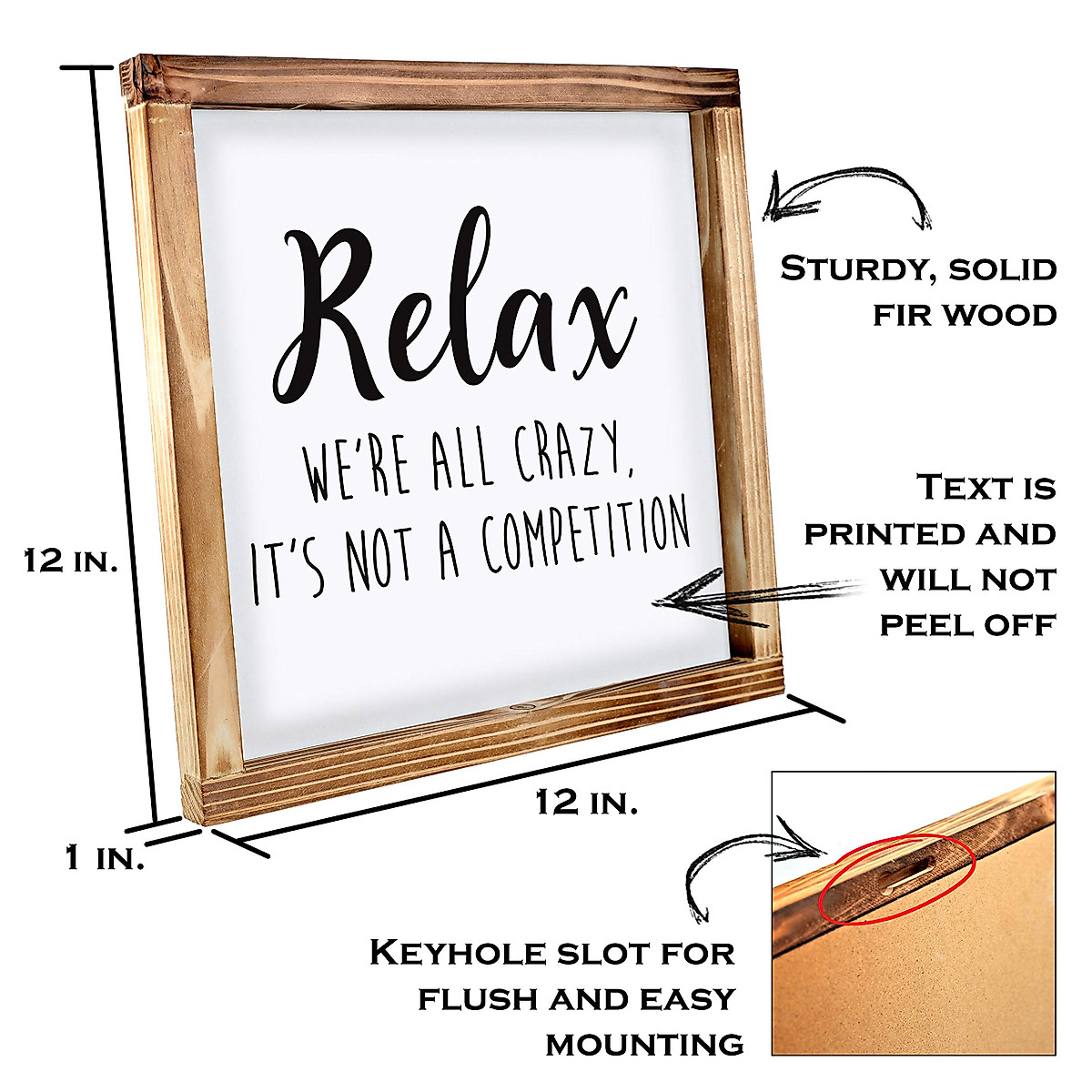 MAINEVENT Relax were All Crazy Its Not A Competition Sign 12x12 Inch, Wall Signs Decor, Farmhouse Mantle Decor, Funny Signs Decor, were All Crazy Sign, Crazy Wall Art