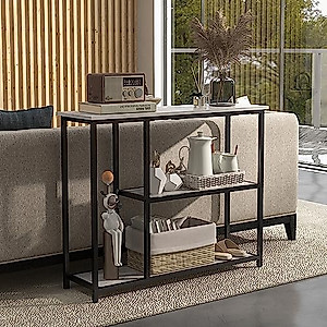 HOMCOM 39" Console Table, Modern Sofa Table with 2 Storage Shelves, Steel Frame, Narrow Entryway Table for Hallway, Gray