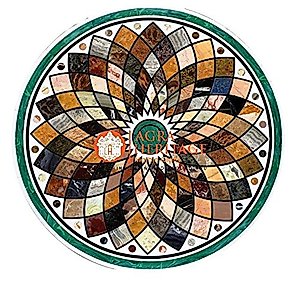 40" White Marble Dining Table Top Pietradura Inlay Art Decor Housewarming Gift
