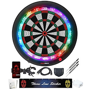 GRAN BOARD 3S Green Online Bluetooth Smart Dartboard for Adults & Game Room Package c/w -Gran Bracket, Throw line Sticker, Smartphone Holder, Extra tip 50pcs, Adapter, Cable & FCX Dart.